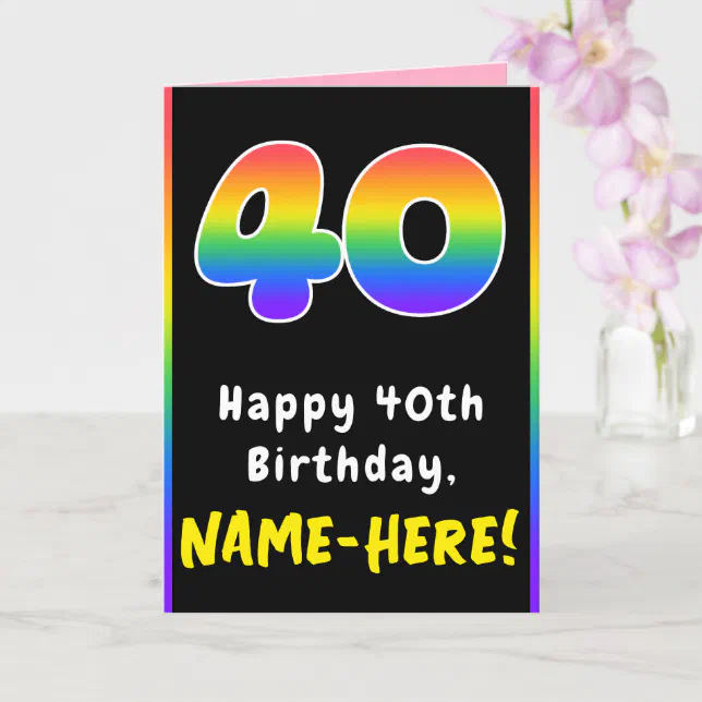 40th Birthday: Colorful Rainbow # 40, Custom Name Card | Zazzle