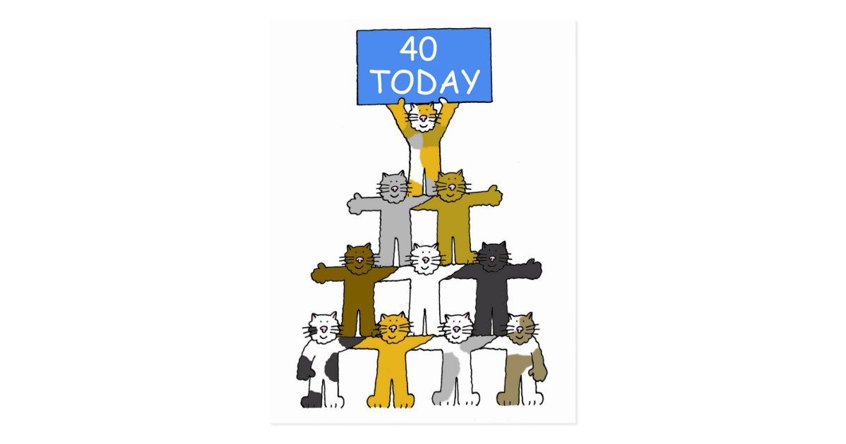 40th Birthday, Cute Cartoon Cats. Postcard | Zazzle.com