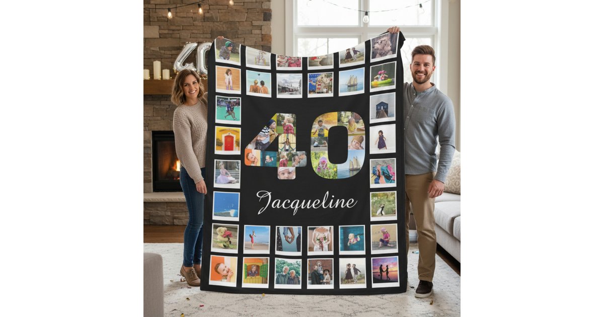 40th Birthday Family Photo 40 Collage Huge Fleece Blanket | Zazzle