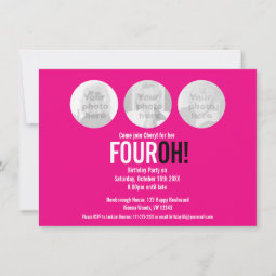 40th birthday FOUR OH! photo pink retro landscape Invitation | Zazzle