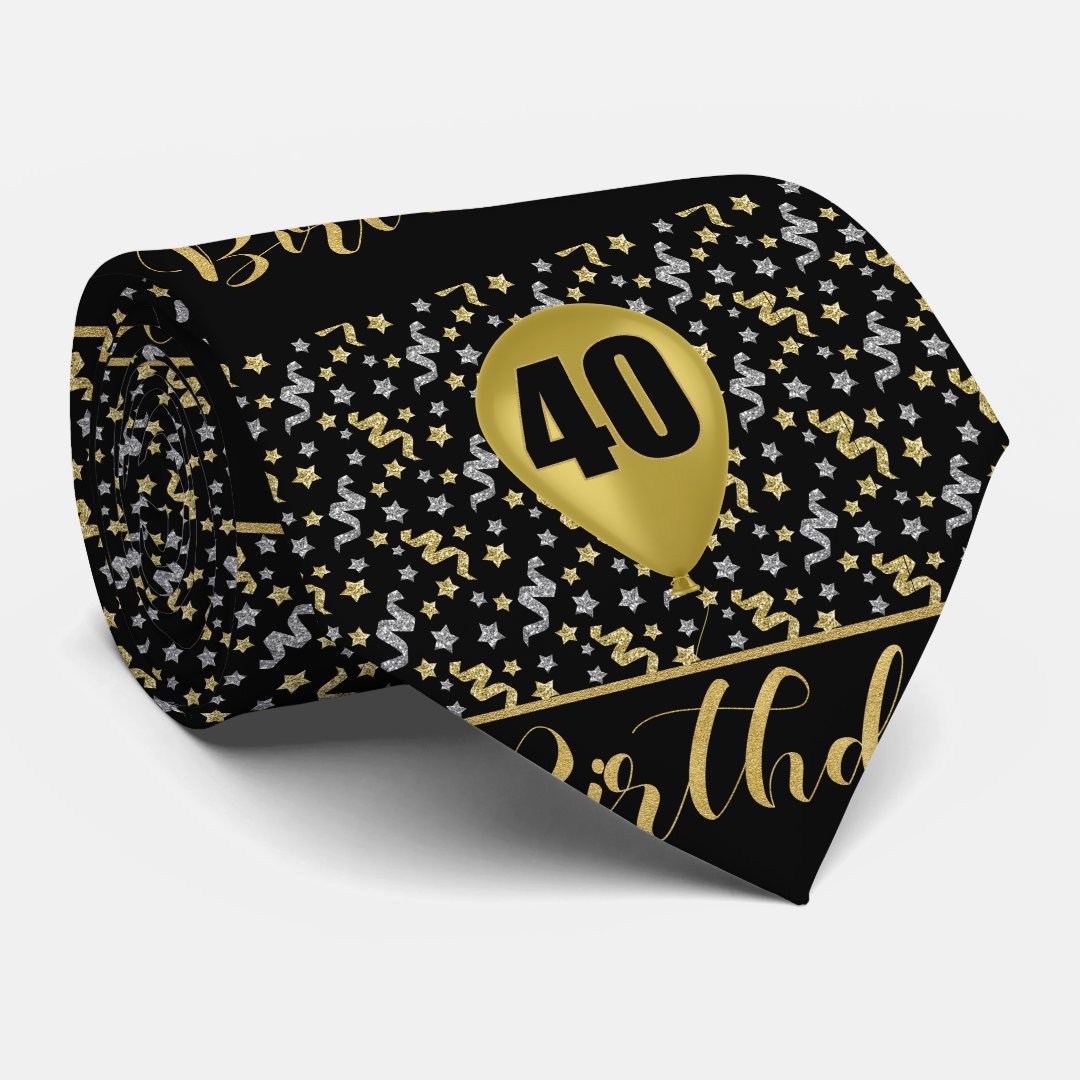 40th Birthday Gold on Black with Confetti Neck Tie | Zazzle