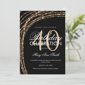 40th Birthday Gold Sparkling String Lights Invitation | Zazzle
