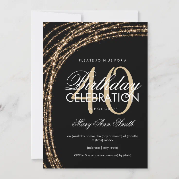 40th Birthday Gold Sparkling String Lights Invitation | Zazzle