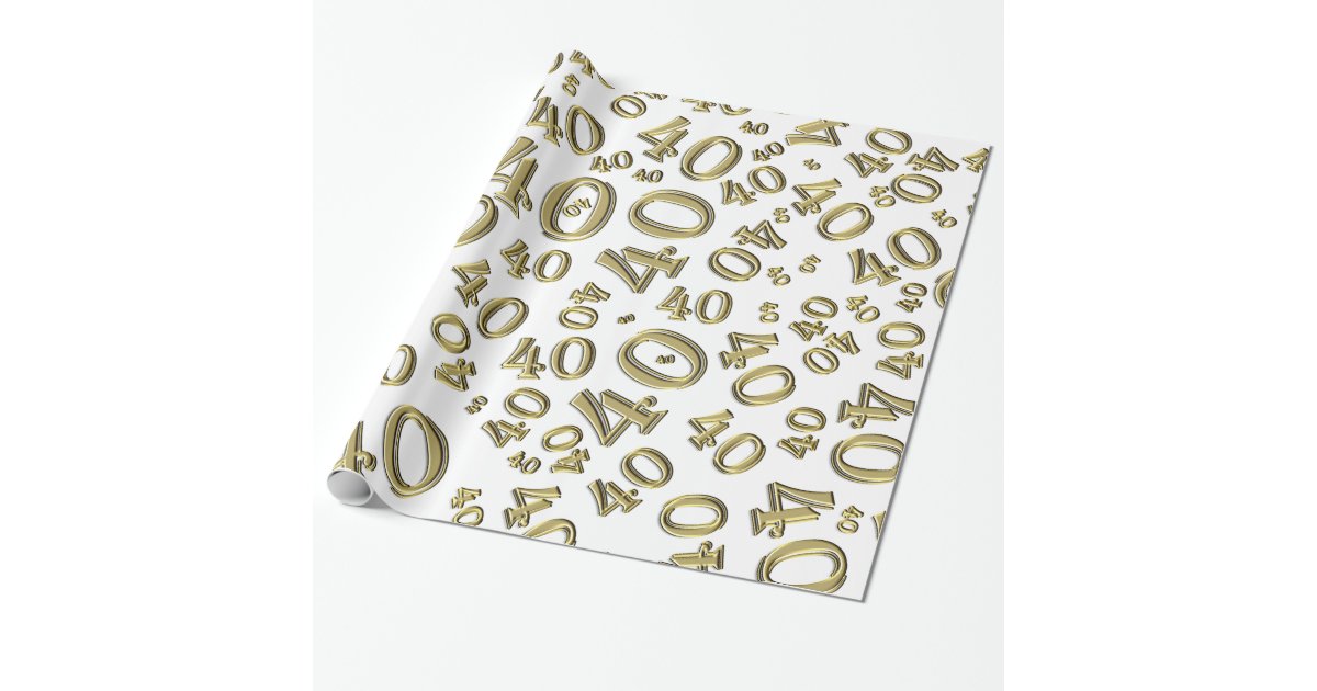 40th Birthday Gold/White Random Number Pattern 40 Wrapping Paper | Zazzle
