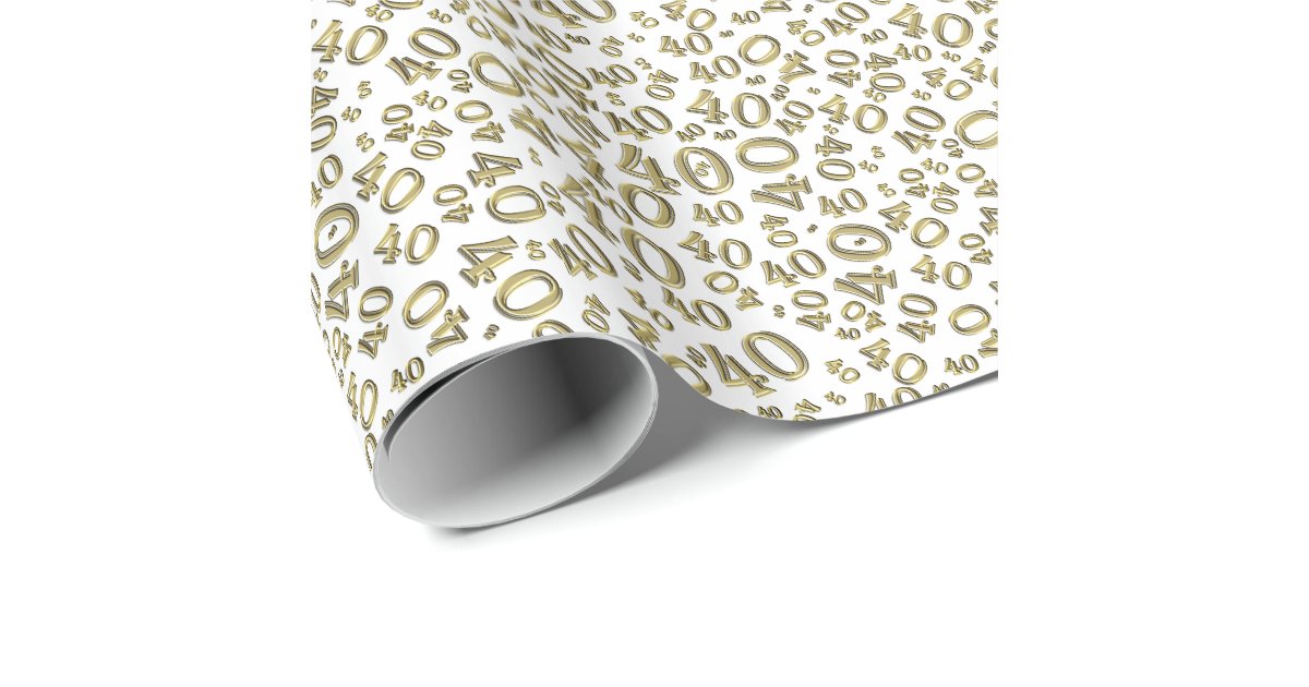40th Birthday Gold/White Random Number Pattern 40 Wrapping Paper | Zazzle