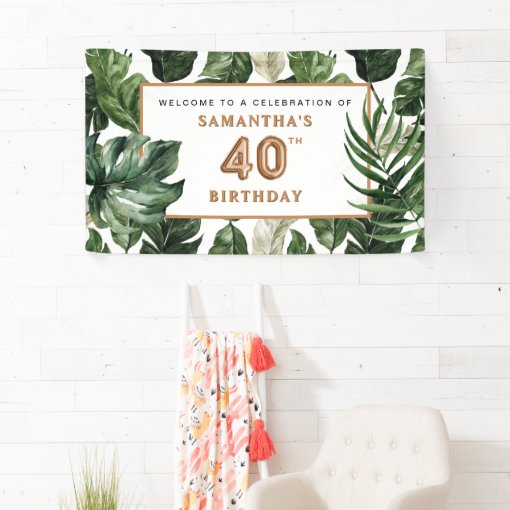 40th Birthday Green & Copper Tropical Welcome Banner | Zazzle
