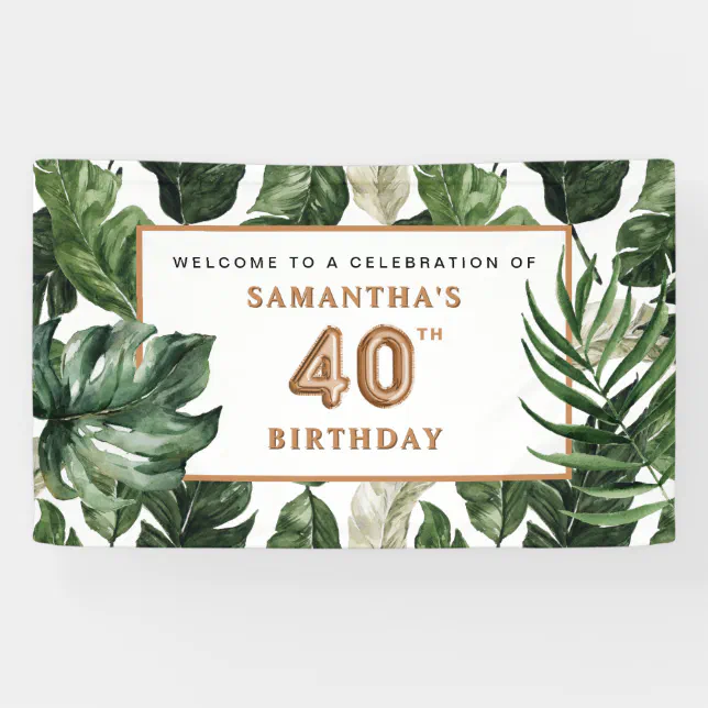 40th Birthday Green & Copper Tropical Welcome Banner | Zazzle