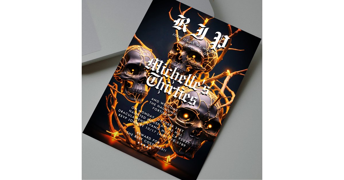 40th Birthday Halloween Party RIP 30 Skull Modern Invitation | Zazzle