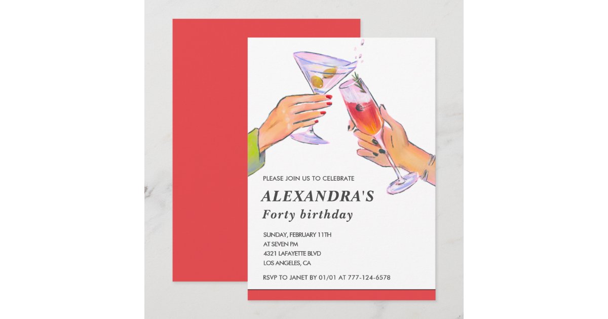 40th birthday invitations Cocktail Fun Party | Zazzle