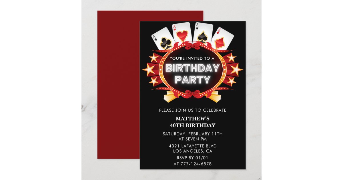 40th birthday invitations Men Casino Poker | Zazzle