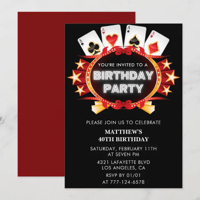 40th birthday invitations Men Casino Poker | Zazzle