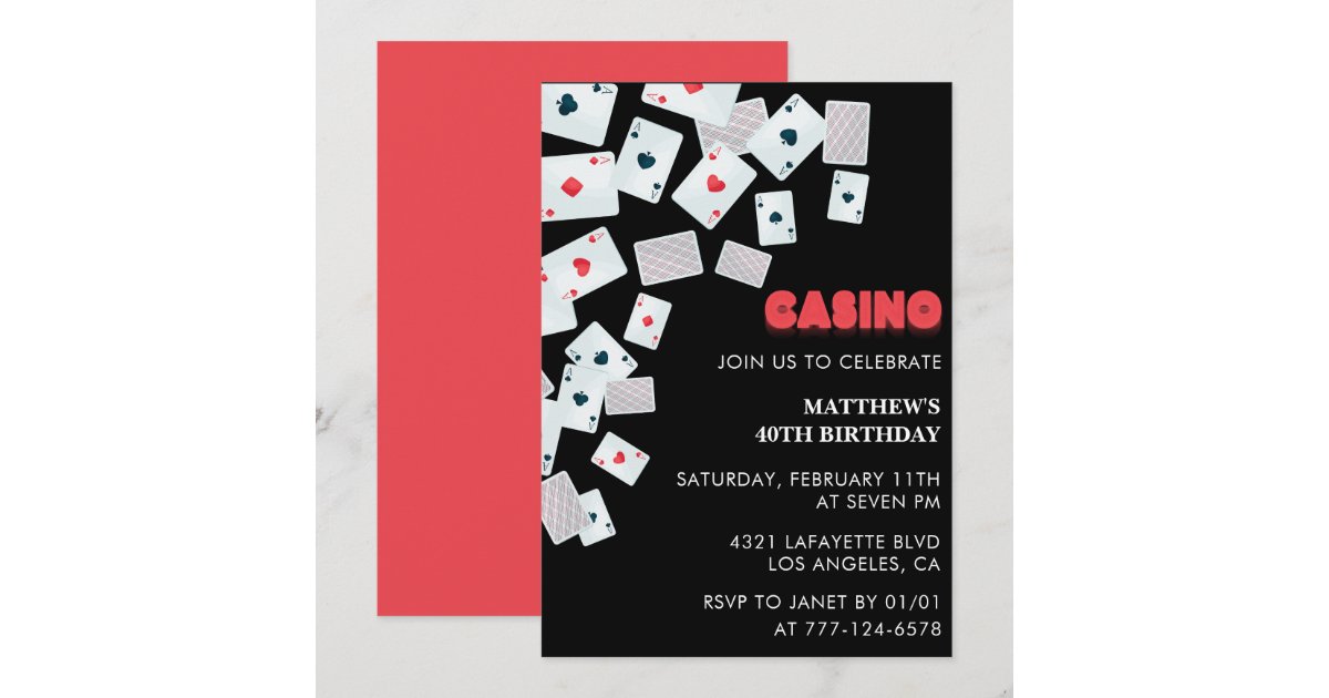 40th birthday invitations Men Poker Casino Vegas | Zazzle