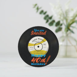 40th Birthday Invite Retro Vinyl Record 45 RPM | Zazzle