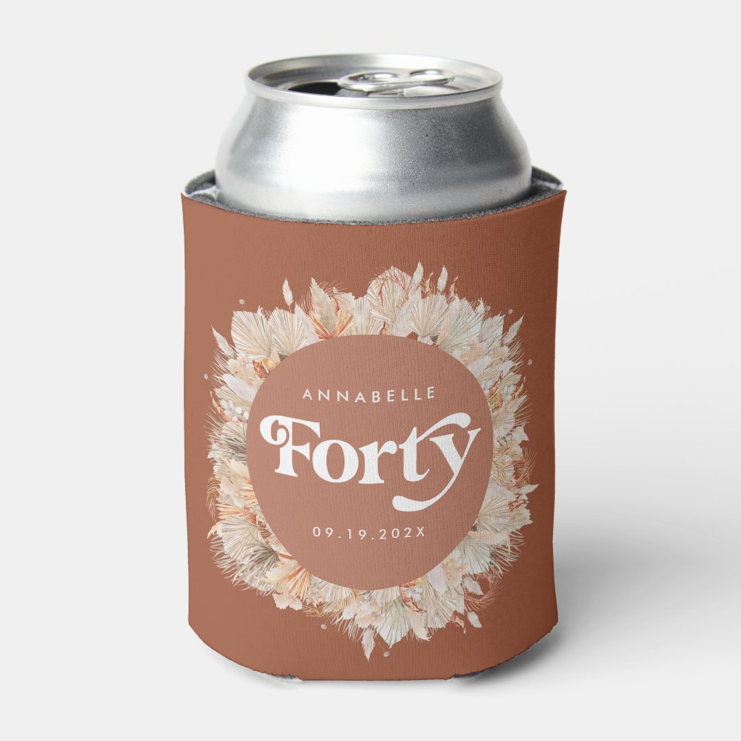40th birthday modern arch pampas grass terracotta can cooler | Zazzle