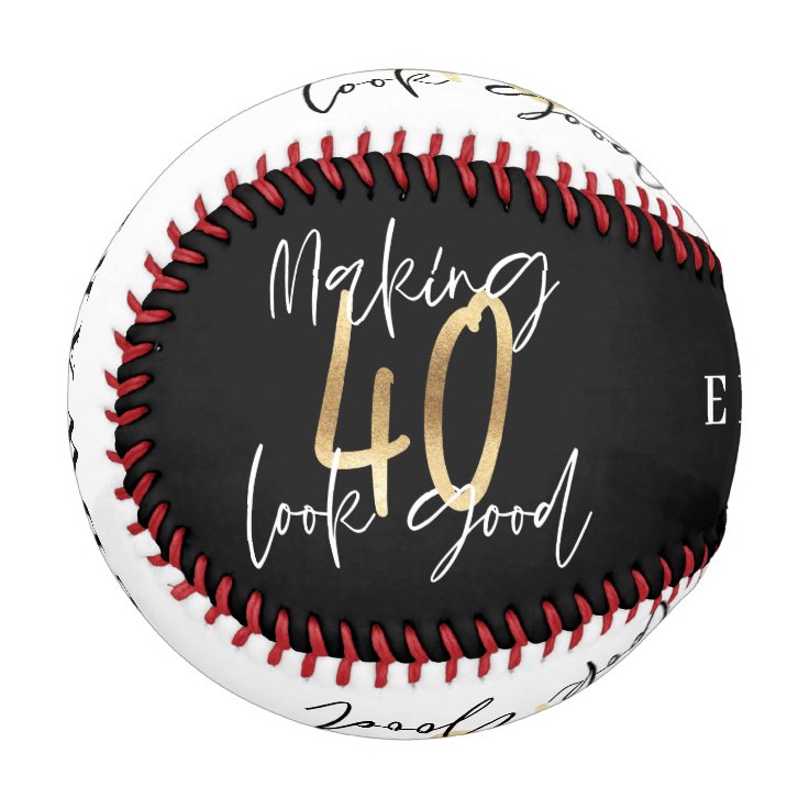 40th birthday modern chic black and gold baseball | Zazzle