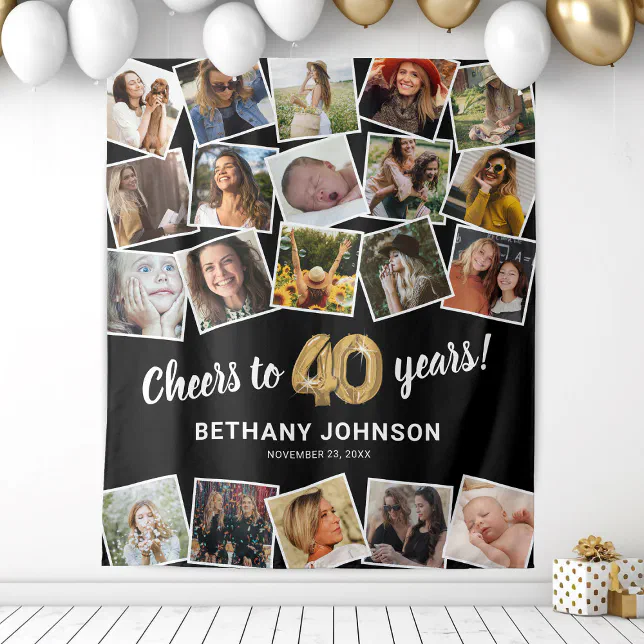 40th Birthday Multi Photo Backdrop | Zazzle
