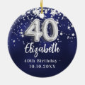 40th birthday navy blue silver stars ceramic ornament | Zazzle