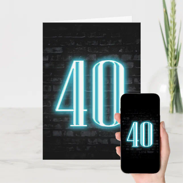 40th Birthday Neon Sign on Brick Card | Zazzle