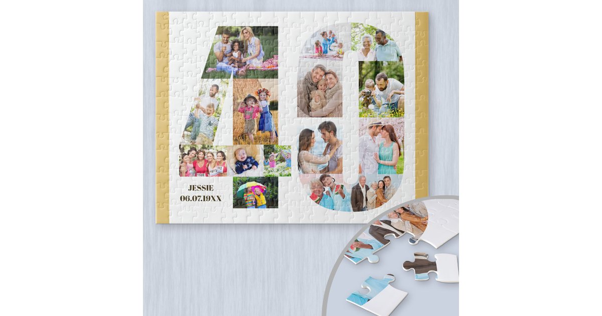 40th Birthday Number 40 Custom Photo Collage Jigsaw Puzzle | Zazzle