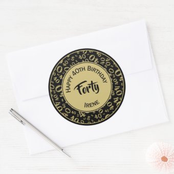 40th Birthday Number 40 Pattern Gold and Black Classic Round Sticker ...