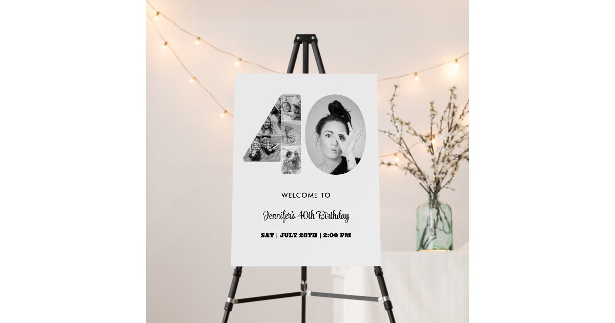 40th Birthday Number 40 Photo Collage Black White Foam Board | Zazzle