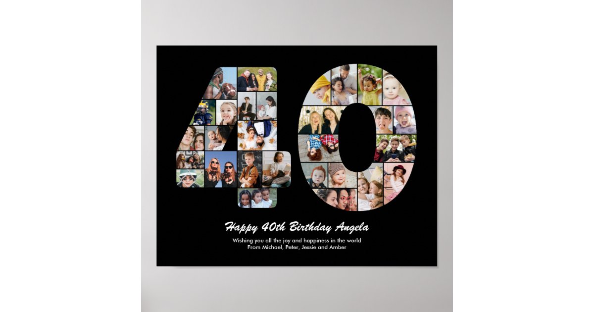 40th Birthday Number 40 Photo Collage Gift Poster | Zazzle