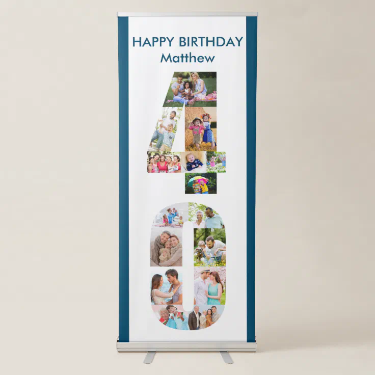40th Birthday Number 40 Photo Collage Retractable Banner | Zazzle