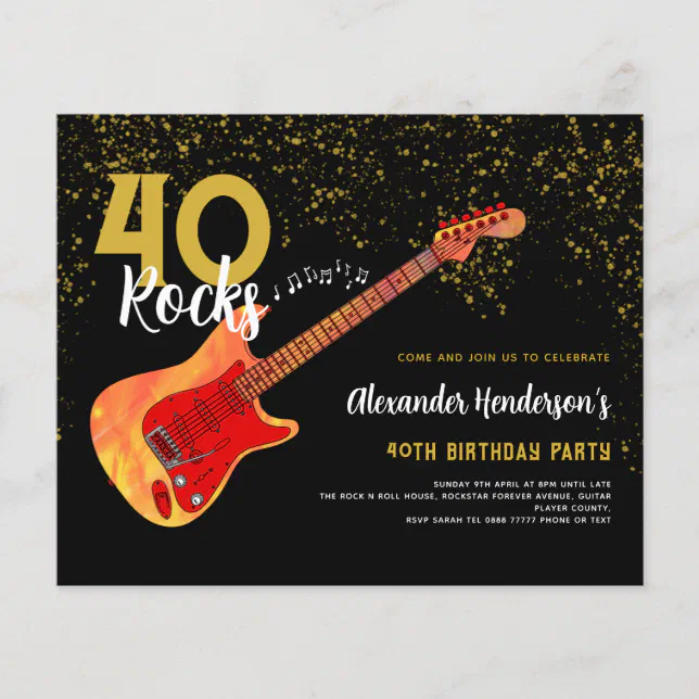 40th Birthday Party 40 Rocks Gold Glitter Budget Flyer | Zazzle