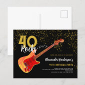 40th Birthday Party 40 Rocks Guitar Gold Glitter Invitation Postcard ...