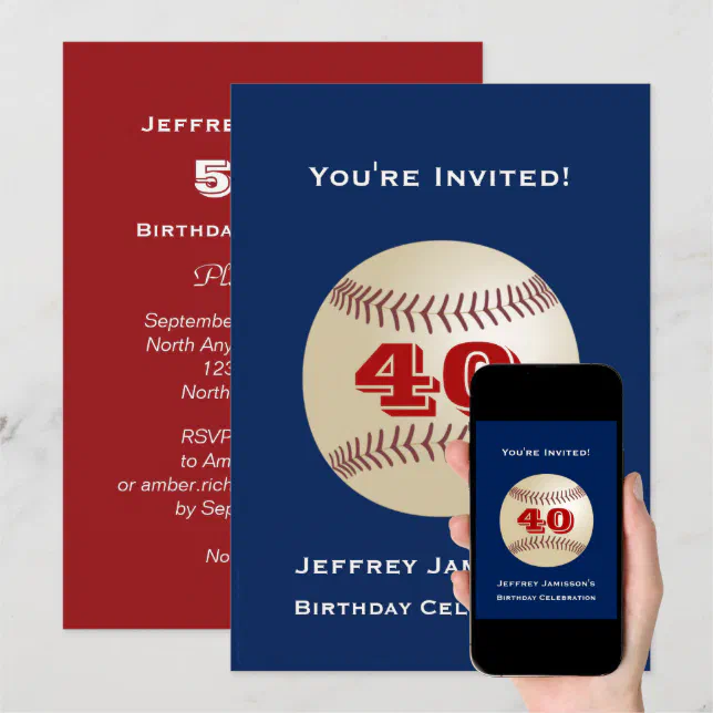 40th Birthday Party Invitation Baseball | Zazzle