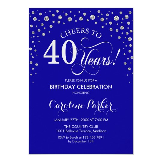 40th Birthday Party Invitation - Silver Royal Blue | Zazzle.com