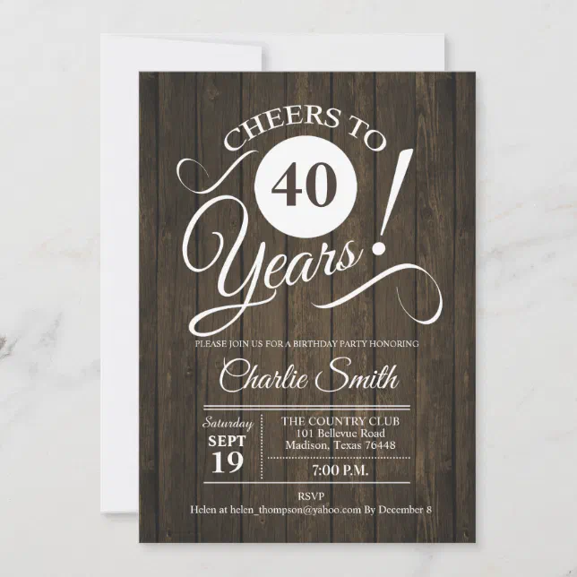 40th Birthday Party Invitation with Wood Pattern | Zazzle