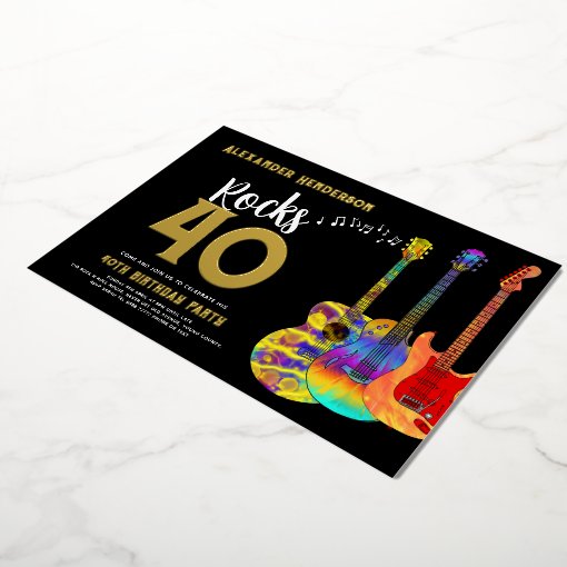 40th Birthday Party Music Rocks 40 Gold Foil Invitation | Zazzle