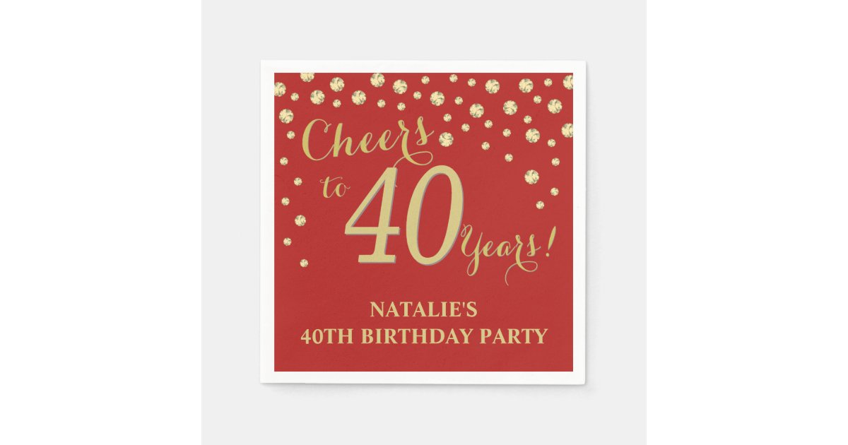 40th Birthday Party Red and Gold Diamond Napkins | Zazzle