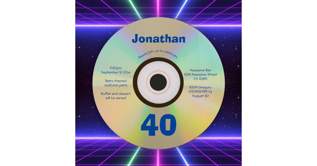 40th Birthday Party Retro 90s Music Themed Faux CD Invitation | Zazzle