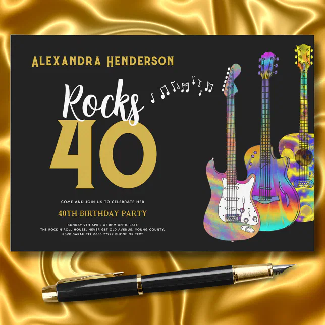 40th Birthday Party Rock and Roll Invitation | Zazzle