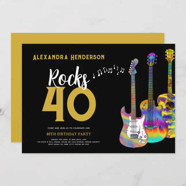 40th Birthday Party Rock and Roll Invitation | Zazzle