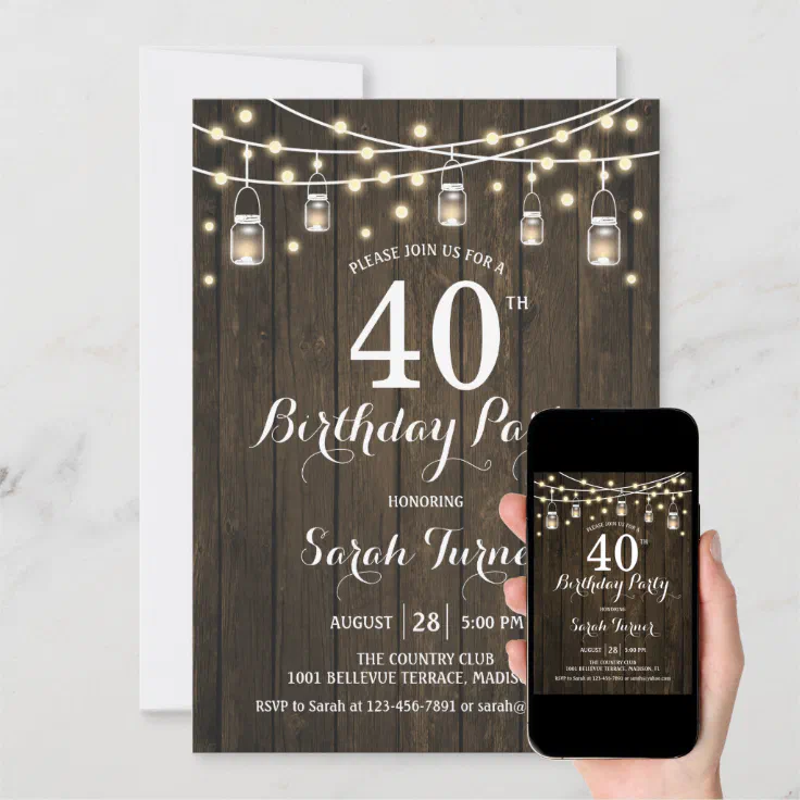 40th Birthday Party - Rustic Wood Invitation | Zazzle