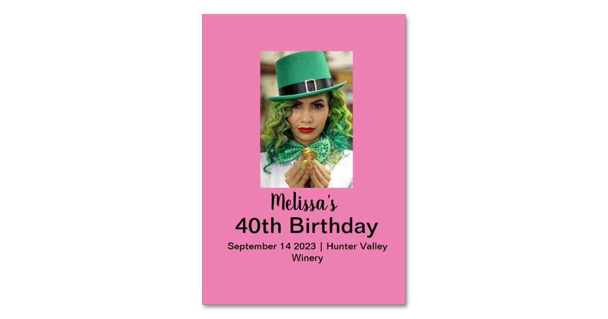 40th Birthday Personalized Photo pink Table Number | Zazzle