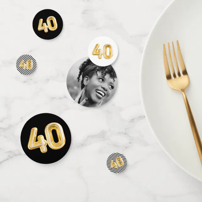 40th Birthday Photo Black White Gold Party Confett Confetti | Zazzle