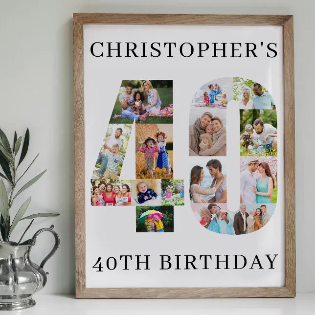 40th Birthday Photo Collage Number 40 Personalized Poster | Zazzle