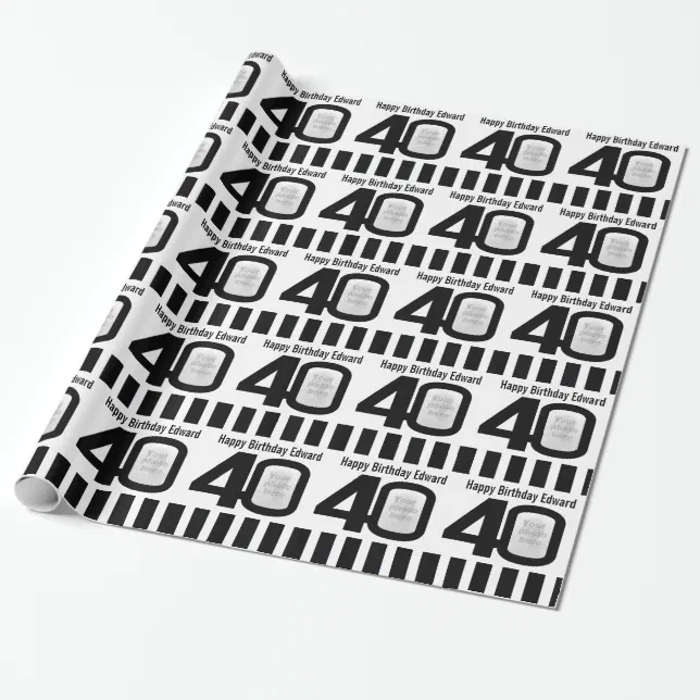 40th Birthday photo fun black and white wrapping Wrapping Paper | Zazzle