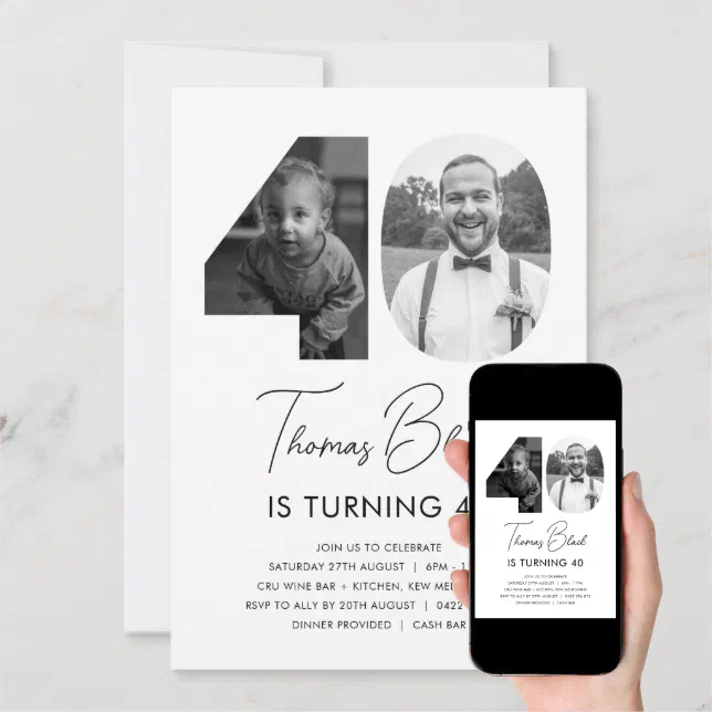 40th Birthday Photo Invitation | Zazzle