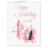 40th Birthday Pink Floral Numbers Jumbo Photo Card | Zazzle