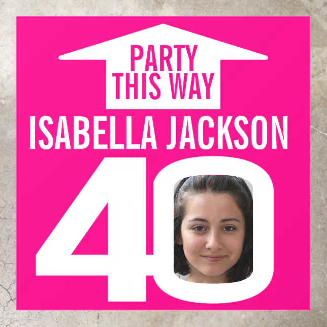 40th birthday pink white custom photo direction floor decals | Zazzle