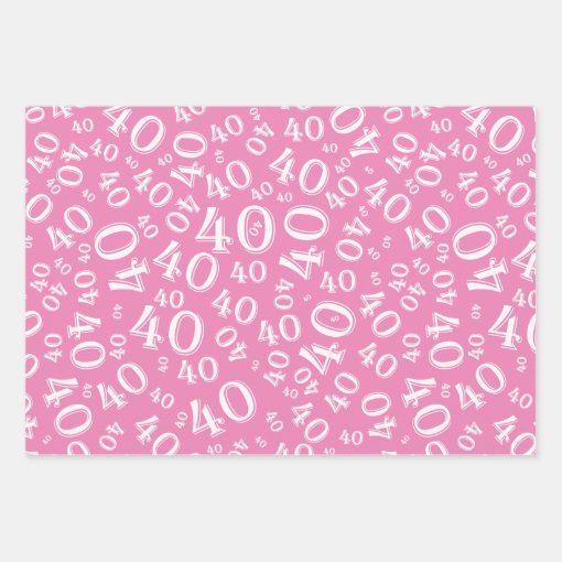 40th Birthday Pink & White Number Pattern 40 Wrapping Paper Sheets | Zazzle