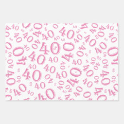 40th Birthday Pink & White Number Pattern 40 Wrapping Paper Sheets | Zazzle