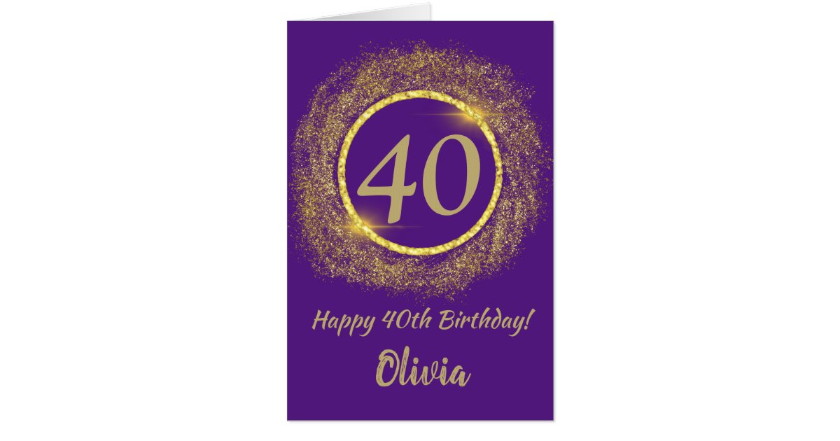 40th Birthday Purple and Gold Extra Large Jumbo Card | Zazzle