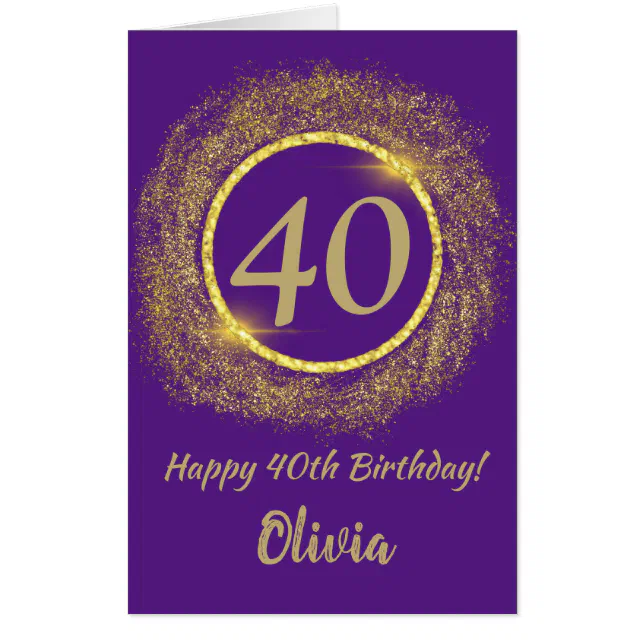 40th Birthday Purple and Gold Extra Large Jumbo Card | Zazzle