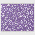 40th Birthday Purple & White Number Pattern 40 Wrapping Paper | Zazzle